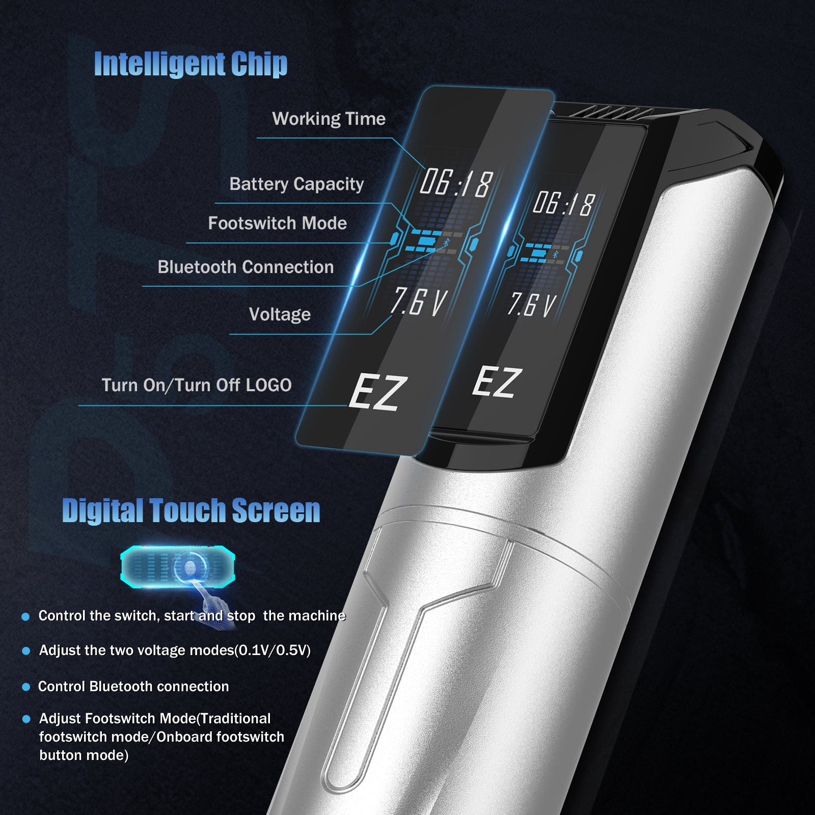 EZ P5 Touch Screen Tattoo Machine Bluetooth Wireless Battery Tattoo Pe ...
